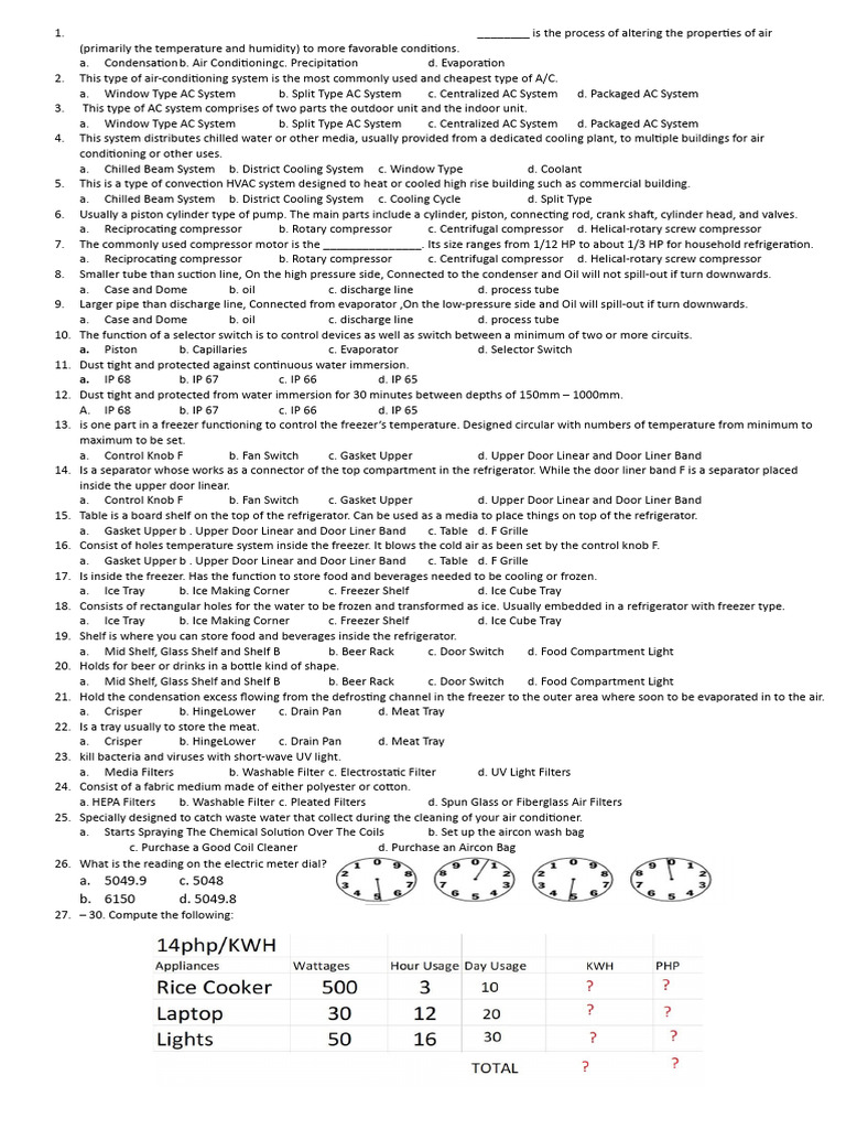 G9 RAC 1st Periodical Exam 2nd Page | PDF | Refrigerator | Air Conditioning