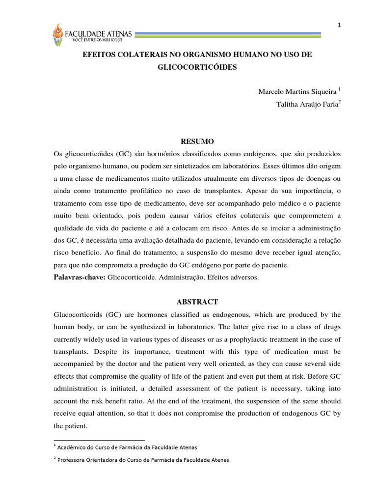 Efeitos Colaterais No Organismo Humano No Uso de Glicocorticoides | PDF | Cortisol | Linfócito