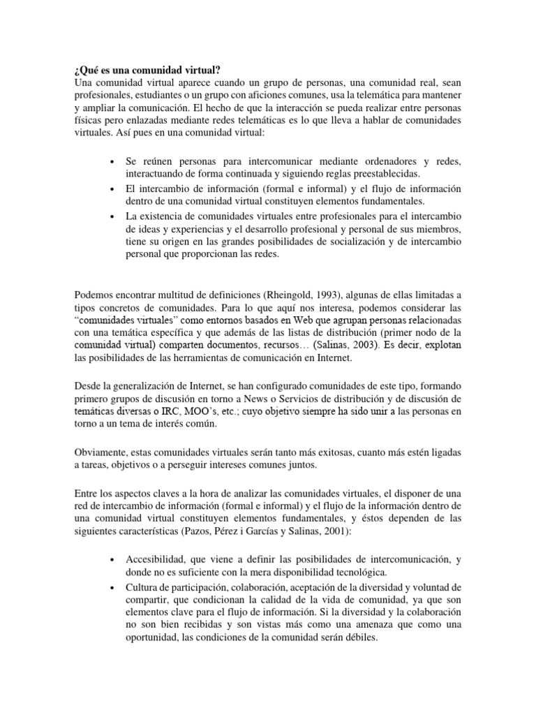 Características de comunidades virtuales | PDF | Aprendizaje | Enseñando