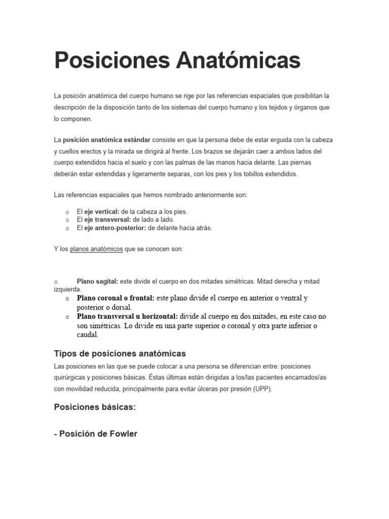 Posiciones Anatomicas | PDF | Enfermería | Medicina CLINICA