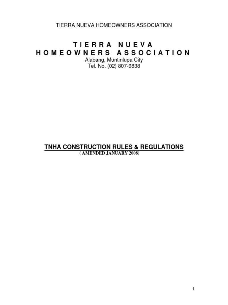 TNHA Construction Rules and Regulations - 1 | PDF | Waste