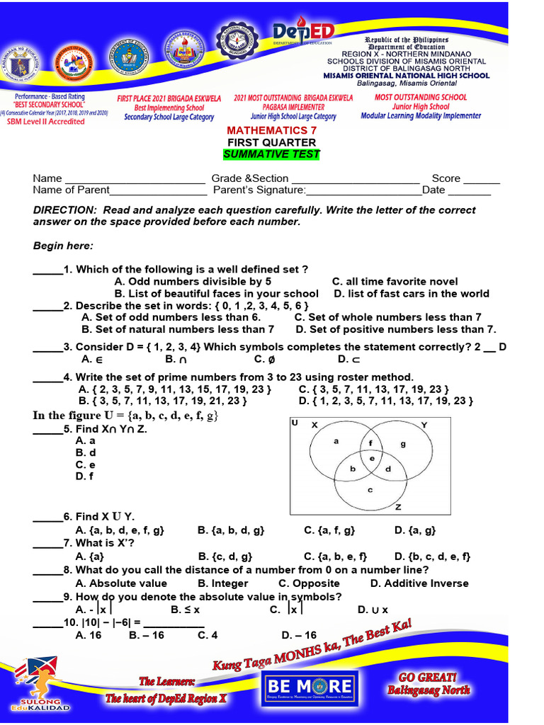 Math 7 Summative Q1 | PDF | Numbers | Real Number