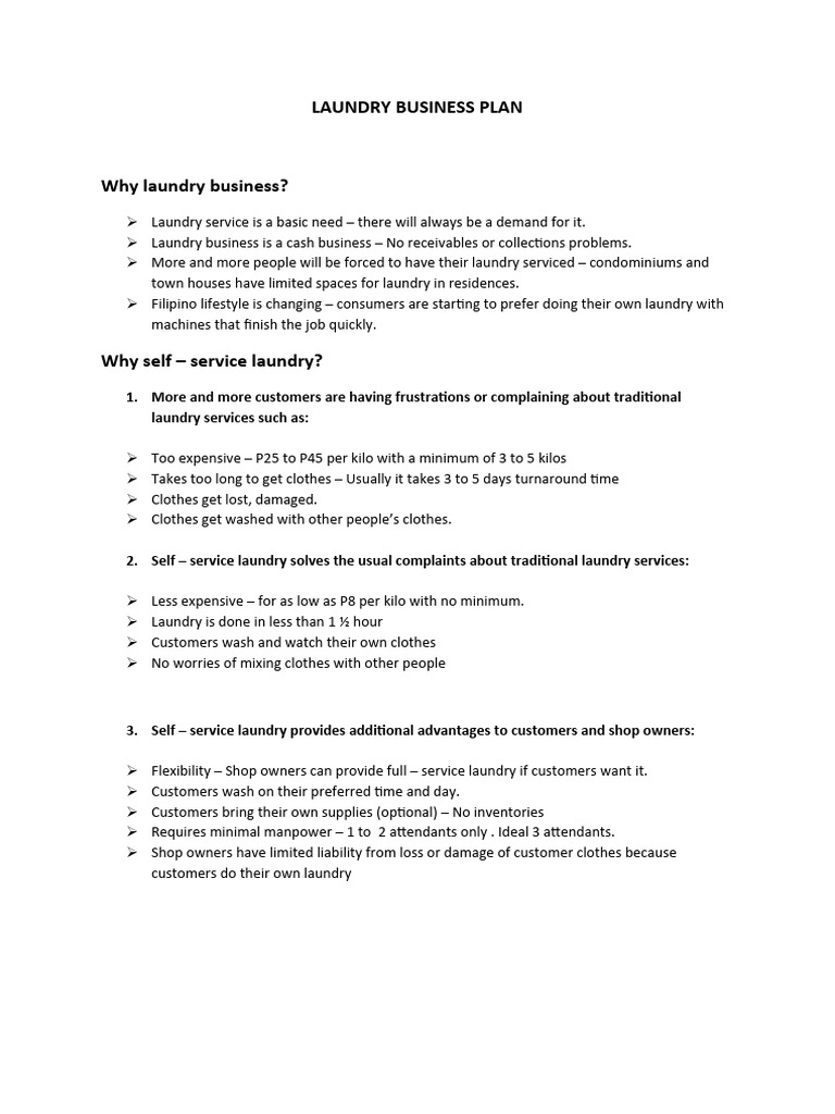 Laundry Business Plan | PDF | Laundry | Marketing