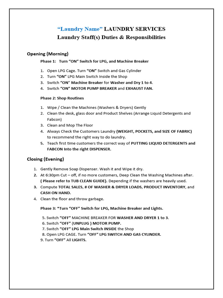 Laundry Shop Routines | PDF | Washing Machine | Laundry