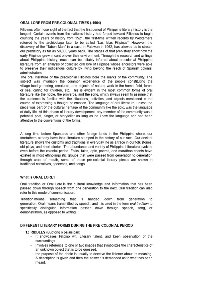 Pre-Colonial Philippine Oral Lore | PDF | Legends | Philippines