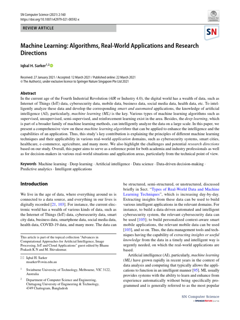 Machine Learning Algorithms Real World Applications And Research Pdf