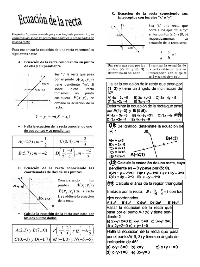 Ecuacion Recta | PDF | Línea (geometría) | Pendiente