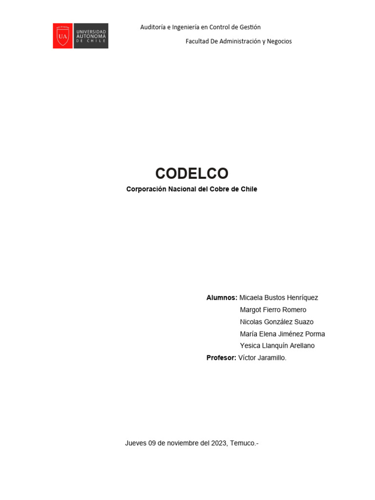 Informe Valoración CODELCO | PDF | Minería | Cobre