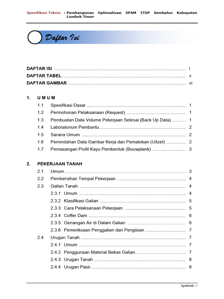 Daftar Isi SpekTek - Optimalisasi | PDF