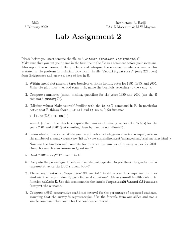 R Lab Assignment: Fertility Data Analysis | PDF