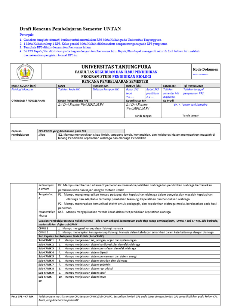 Drafff Contoh Rps Fisiologi Manusia | PDF | Kesehatan Holistik | Komputer