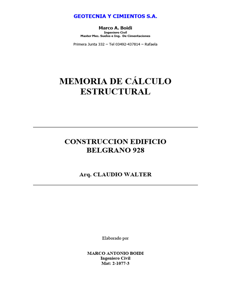 Cálculo Estructural Edificio Belgrano 928 | PDF | Fundación (Ingeniería ...