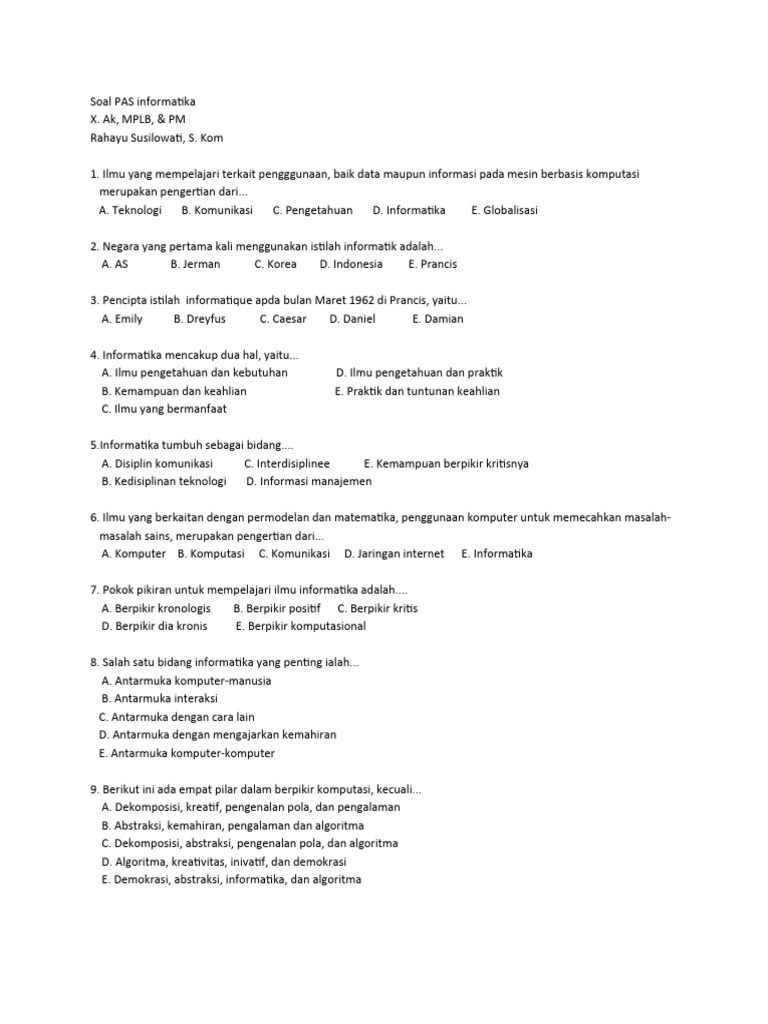 Soal PAS Informatika Semester 1 WPS Office | PDF | Seni