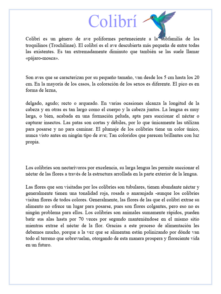 Colibrí | PDF | Aves | Organismos