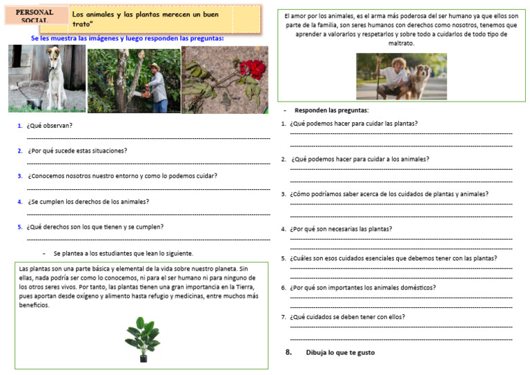 Lunes Ficha - 27 P - S - Los Animales y Las Plantas | PDF | Plantas