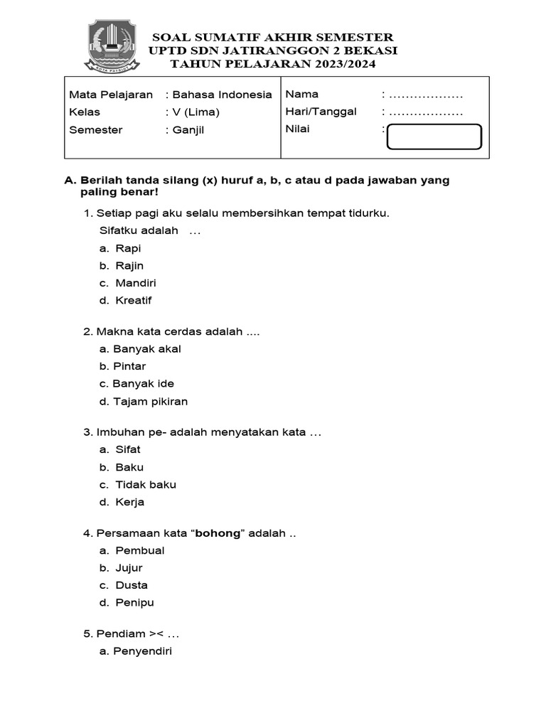 Soal SAS B.indo Kelas 5 | PDF