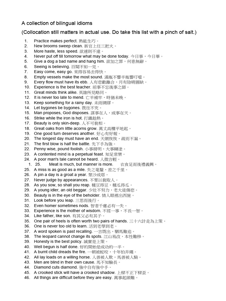 A Collection of Bilingual Idioms | PDF