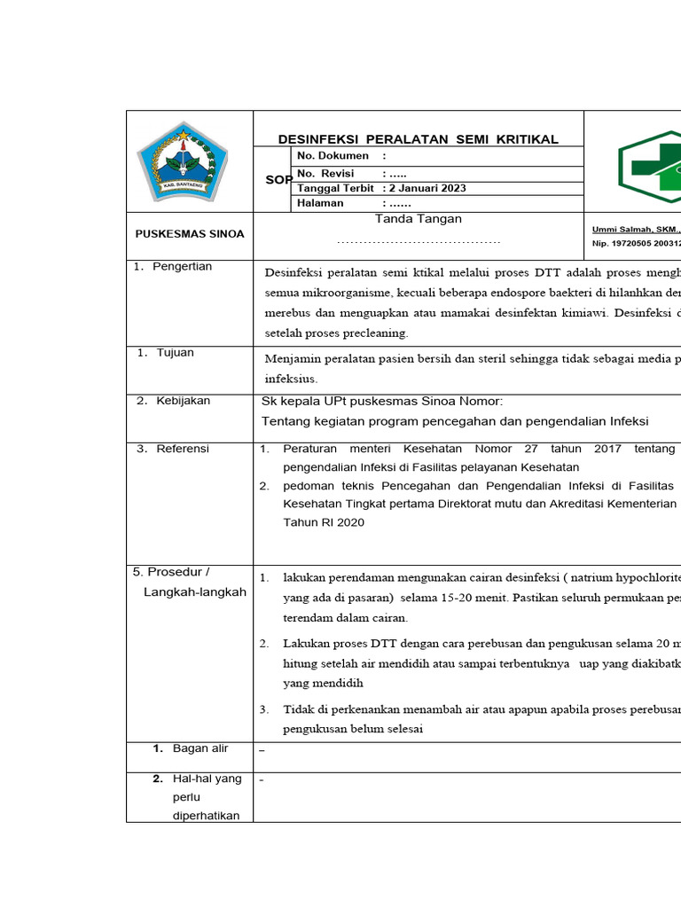 Sop Desinfeksi Peralatan Semi Kritikal | PDF