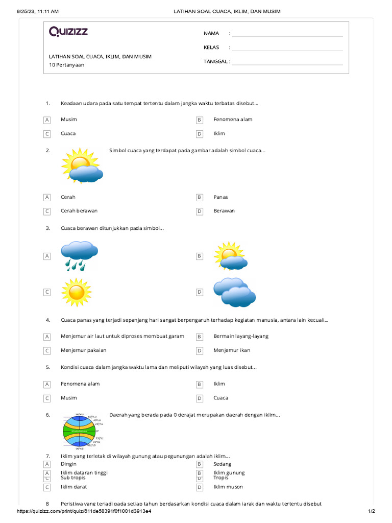 Latihan Soal Cuaca, Iklim, Dan Musim | PDF