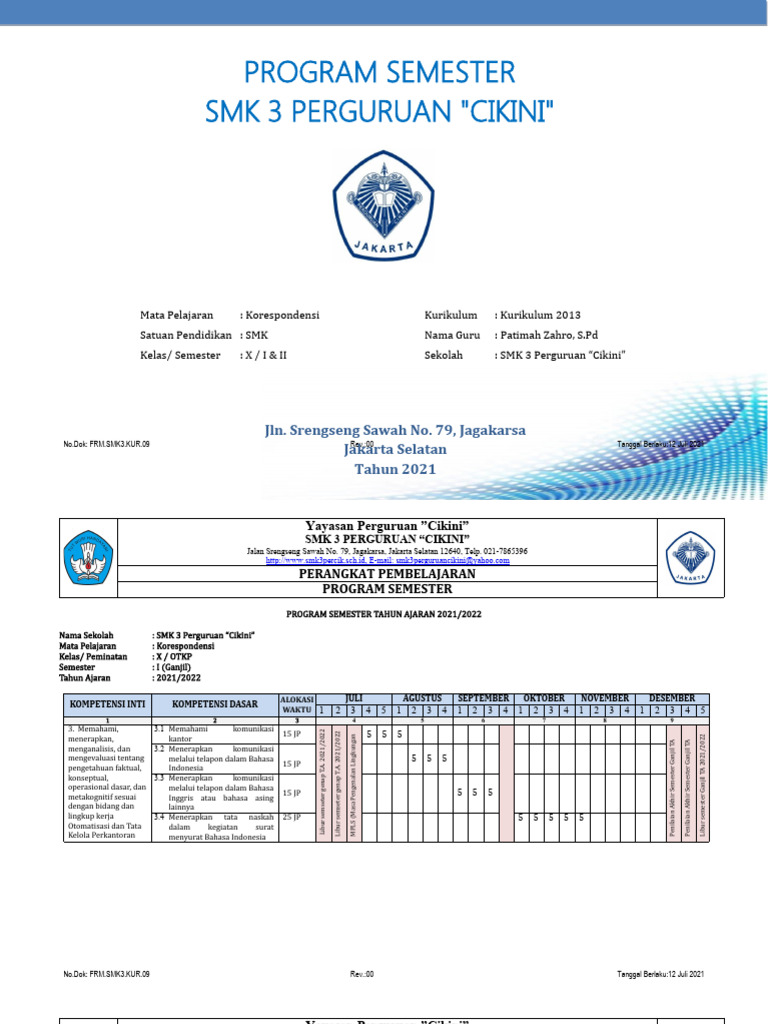 Program Semester Korespondensi | PDF