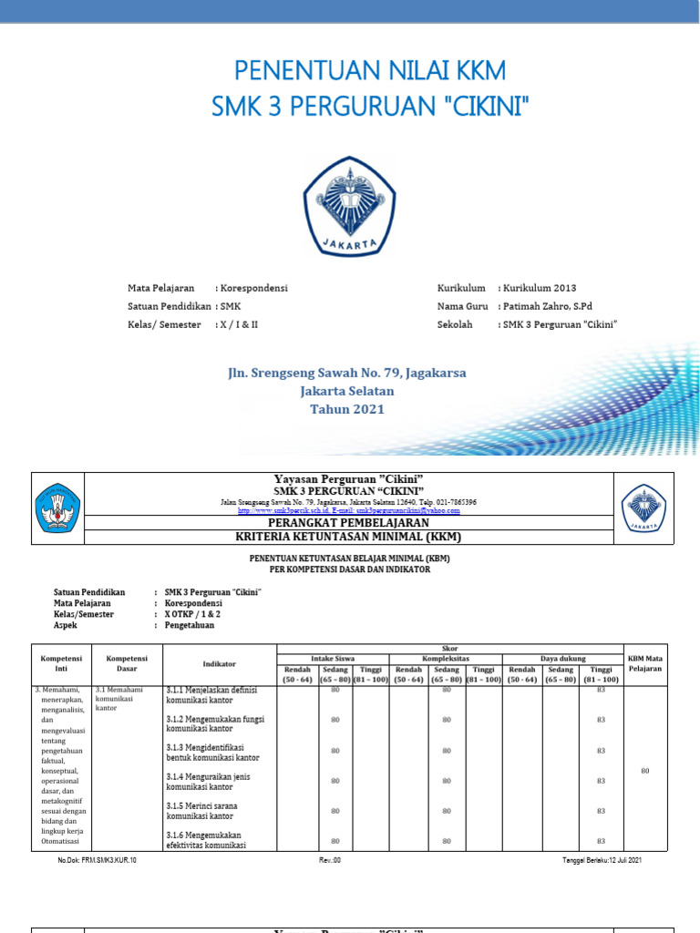 Penentuan Nilai KKM Korespondensi | PDF