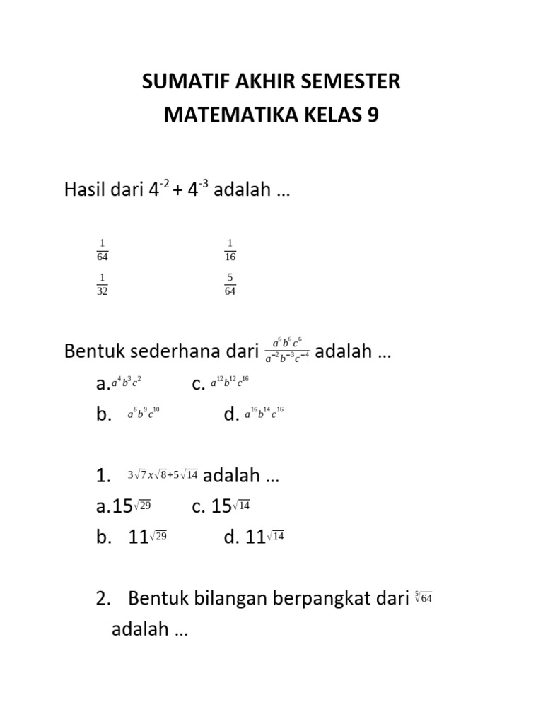 Soal Sas Matematika Kelas 9 | PDF | Metode & Bahan Ajar