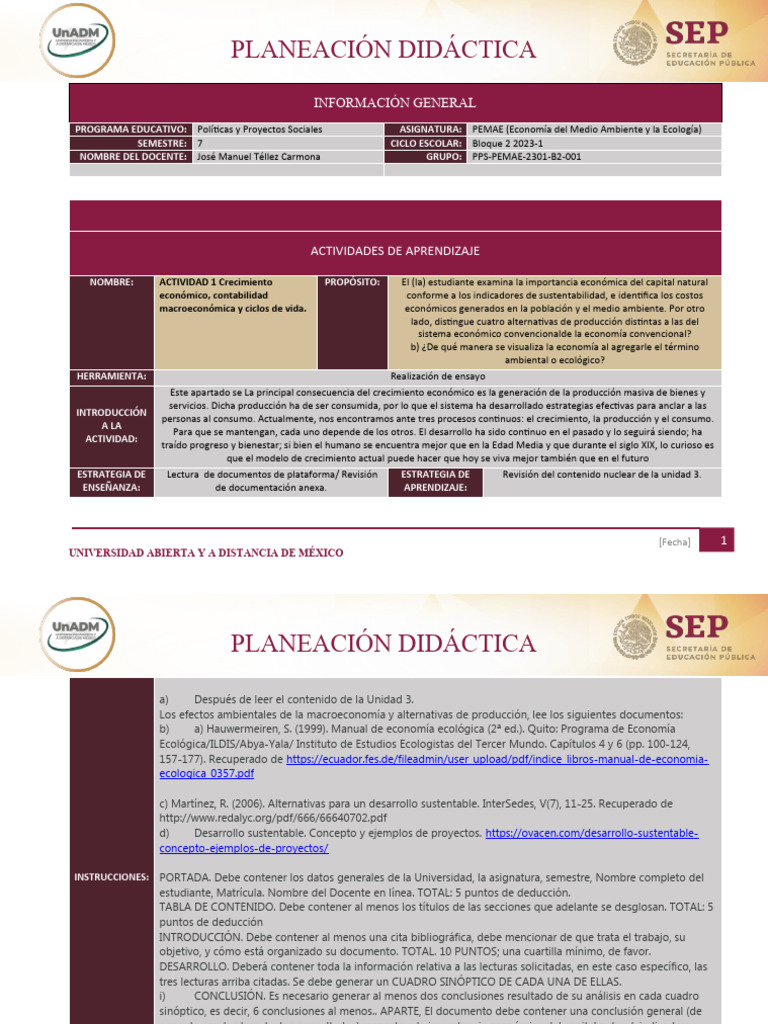 Planeación Didáctica Unidad3 - PEMAE - 001 | PDF | México | Aprendizaje