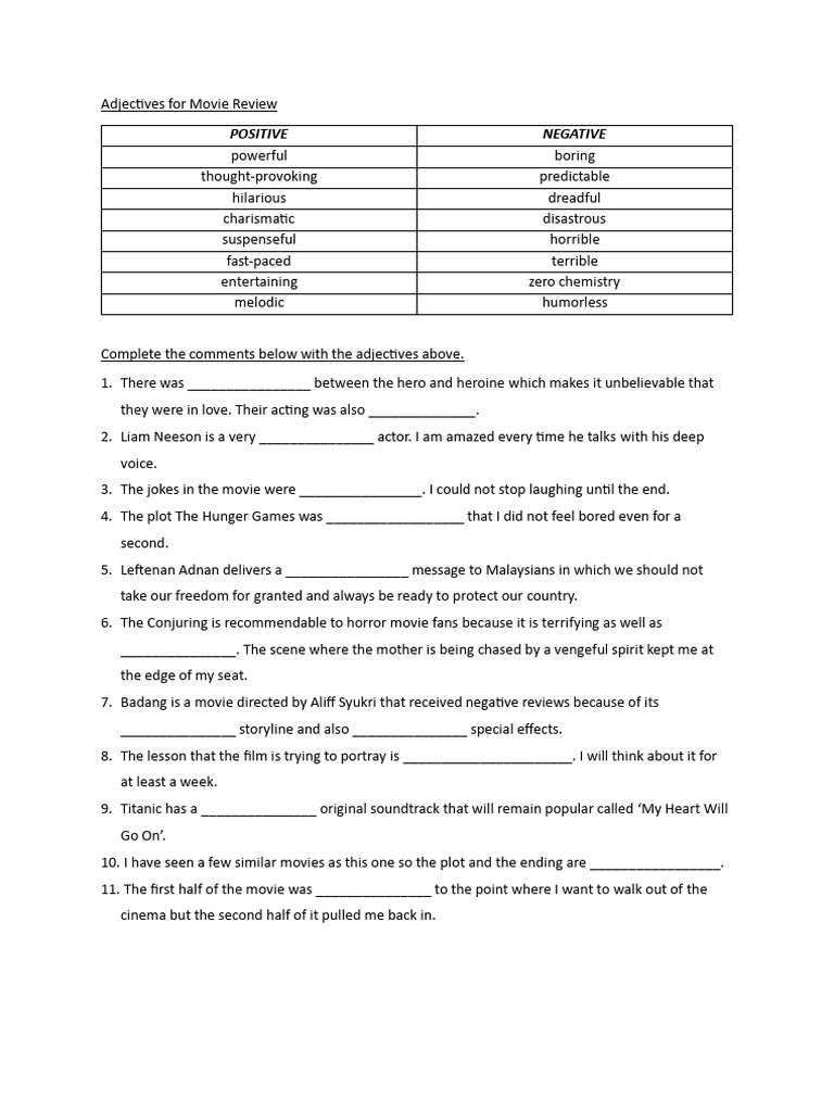 Adjectives for Movie Reviews Guide | PDF