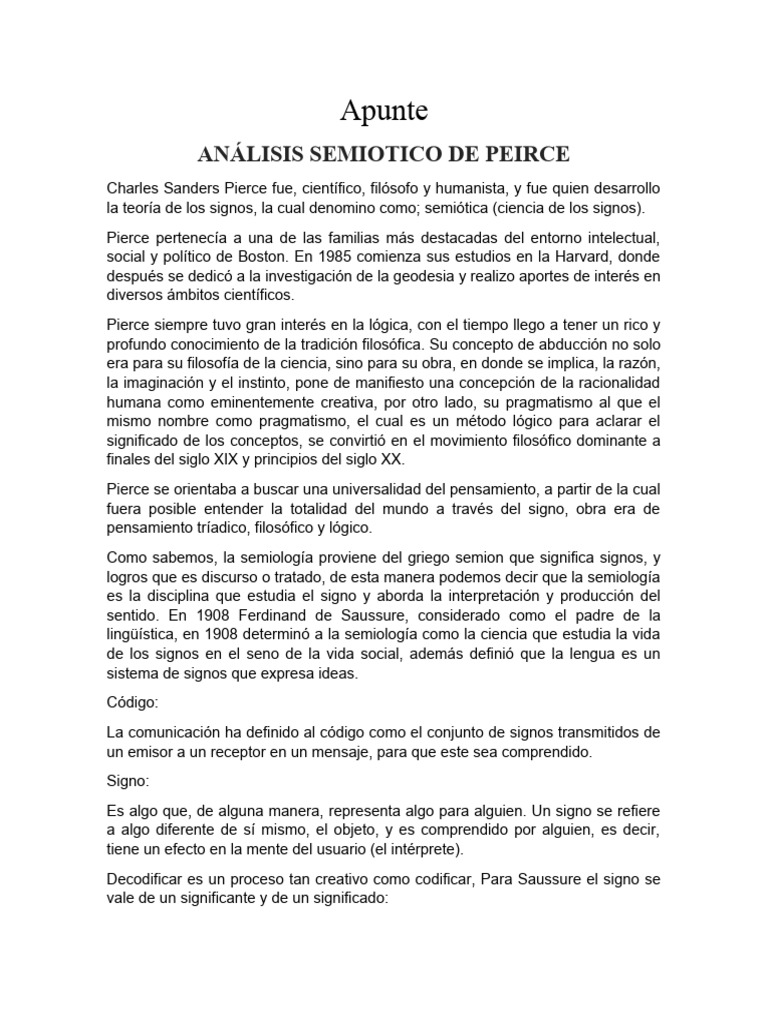 Analisis Semiotico de Peirce - Aro | PDF | Semiótica | Charles Sanders ... Analisis Semiotico de Peirce - Aro | PDF | Semiótica | Charles Sanders ...