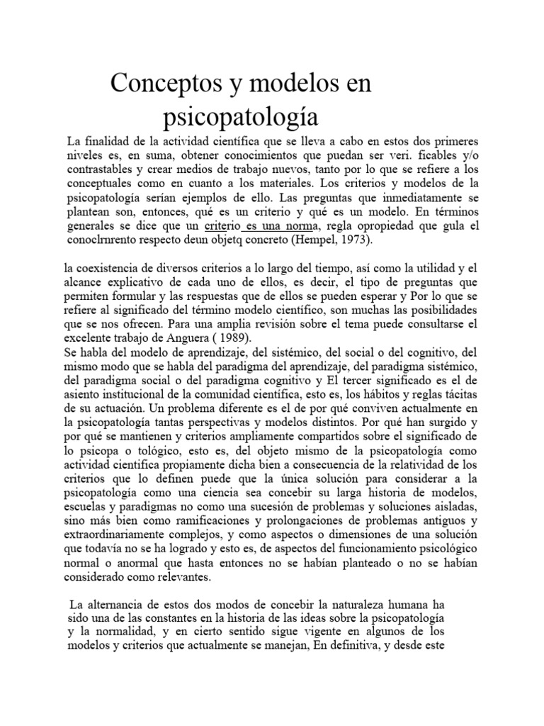 Conceptos y Modelos en Psicopatología | PDF | Paradigma | Psicopatología