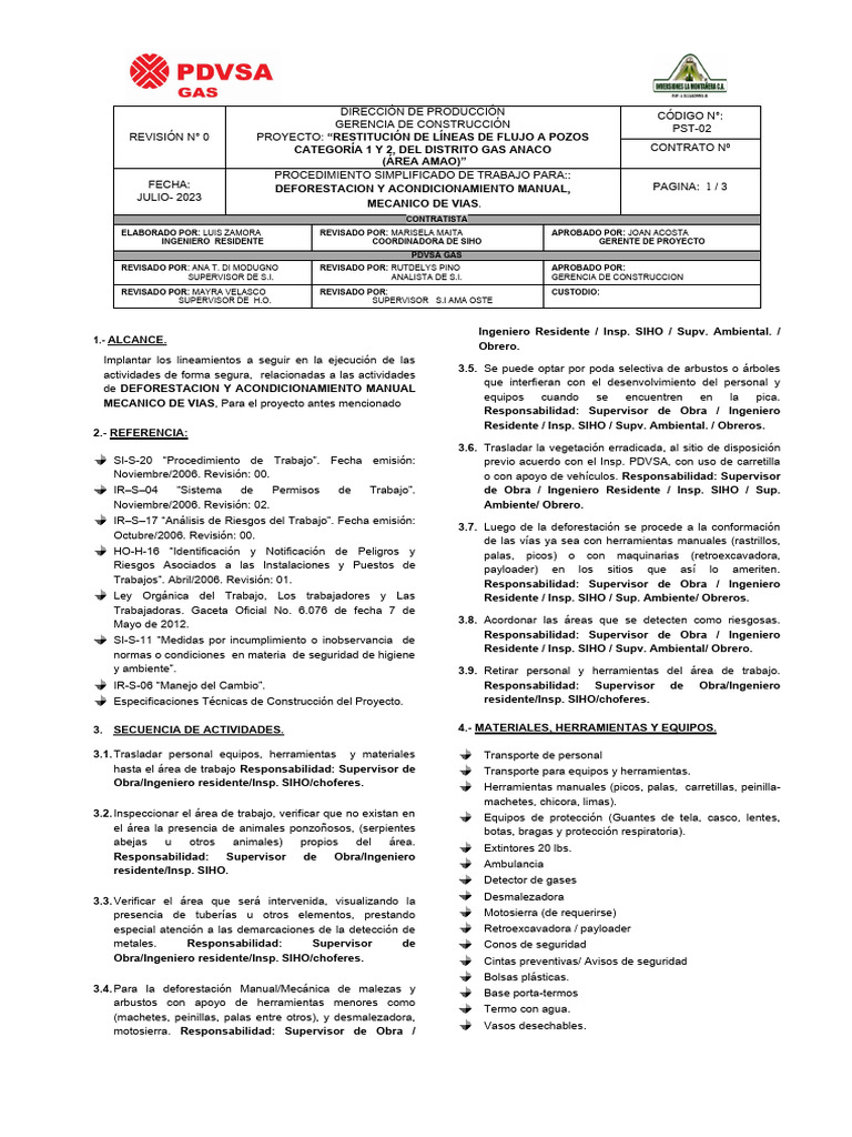 PST-2 Deforestacion y Acondicionamiento de Vias | PDF | Primeros auxilios | Paro cardíaco