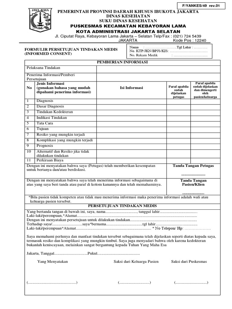 Formulir Persetujuan Tindakan Medis | PDF Formulir Persetujuan Tindakan Medis | PDF