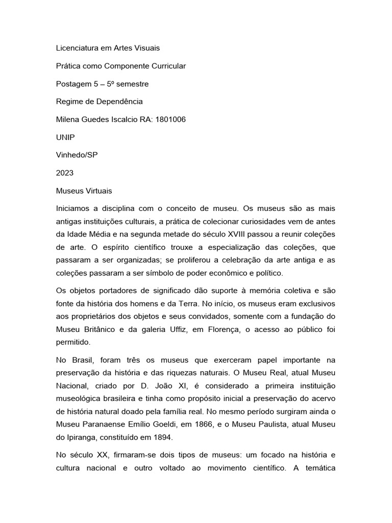 PCC 5 Artes Visuais UNIP | PDF | Museu | Science