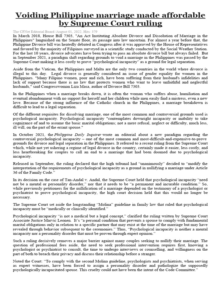 Voiding Philippine Marriage Made Affordable by Supreme Court Ruling ...