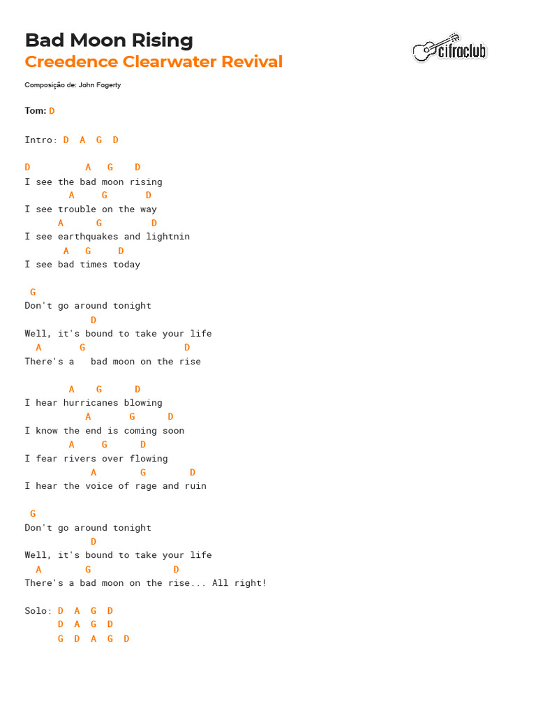 Cifra Club - Creedence Clearwater Revival - Bad Moon Rising | PDF