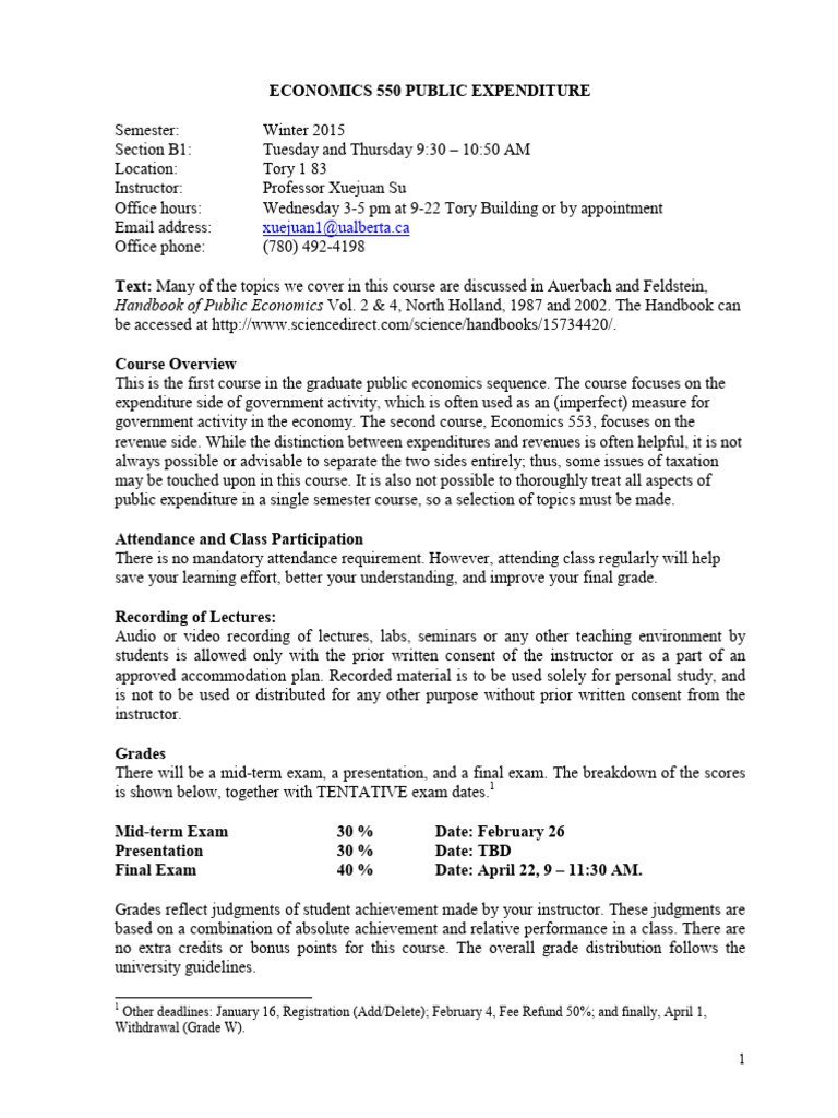 2015 Winter ECON 550 LECTURE B2 | PDF | Economics | Unemployment