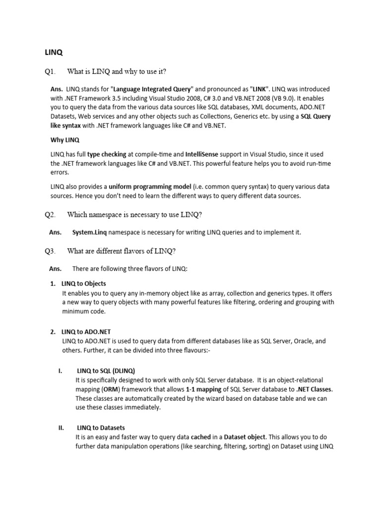 LINQ Interview Questions | PDF | Language Integrated Query | Anonymous Function