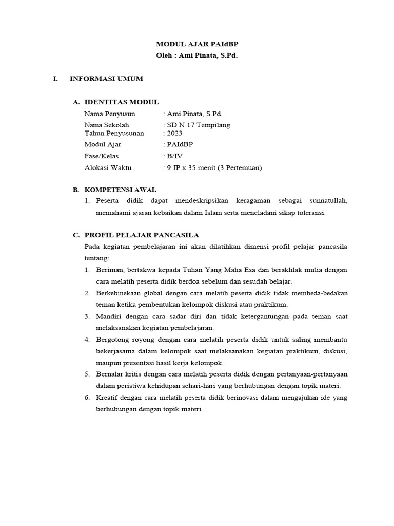 Ami Pinata Modul Ajar PAIdBP Indahnya Saling Menghargai Dalam Keragaman ...