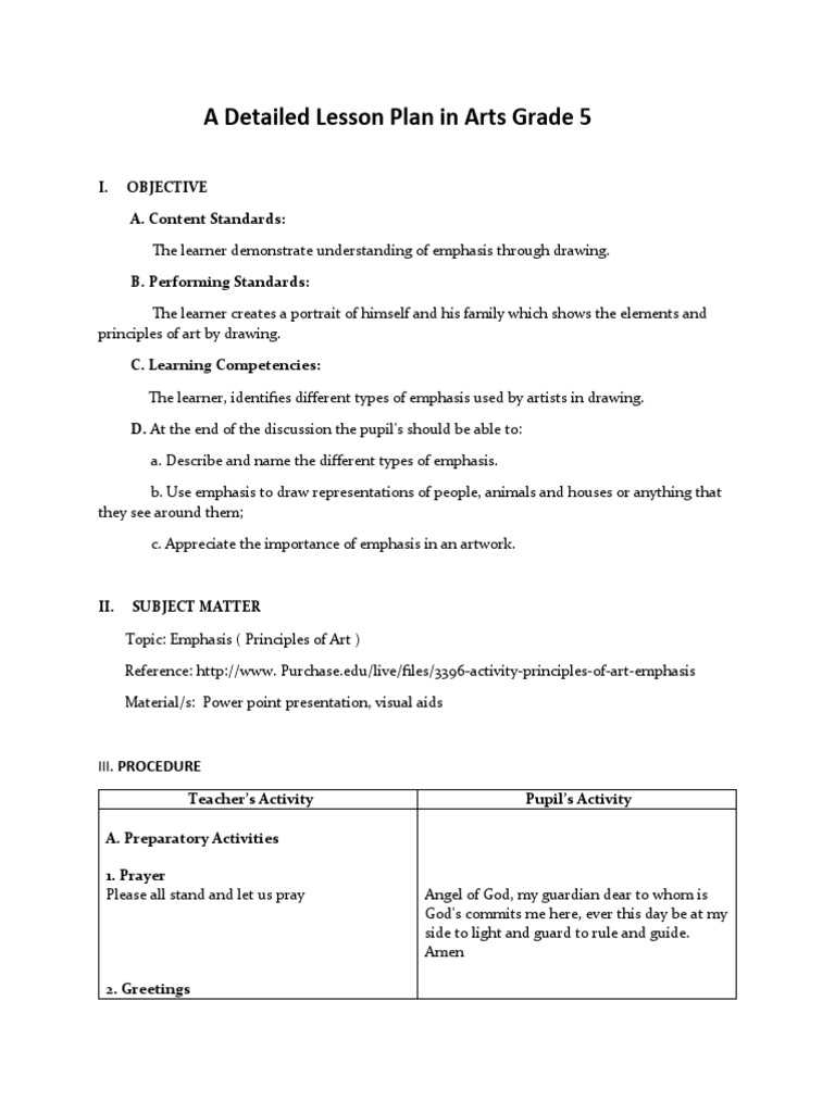 A Detailed Lesson Plan in Arts Grade 5 | Download Free PDF | Lesson ... A Detailed Lesson Plan in Arts Grade 5 | Download Free PDF | Lesson ...
