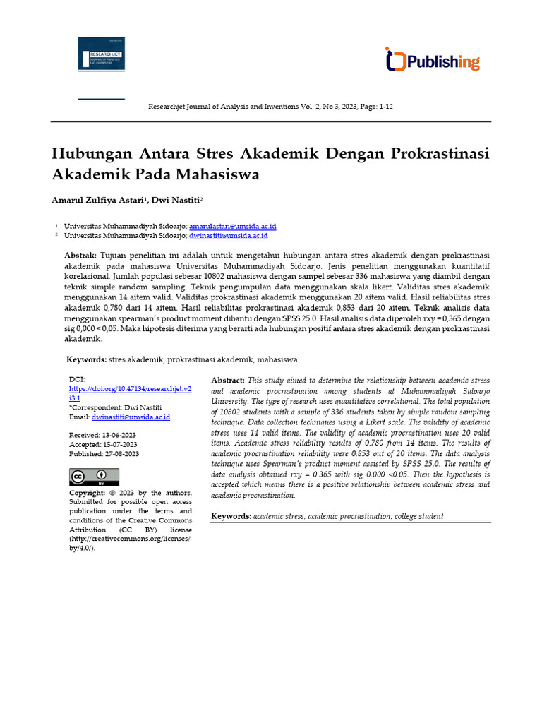 Astari - Hubungan Antara Stres Akademik Dengan Prokrastinasi Akademik ...