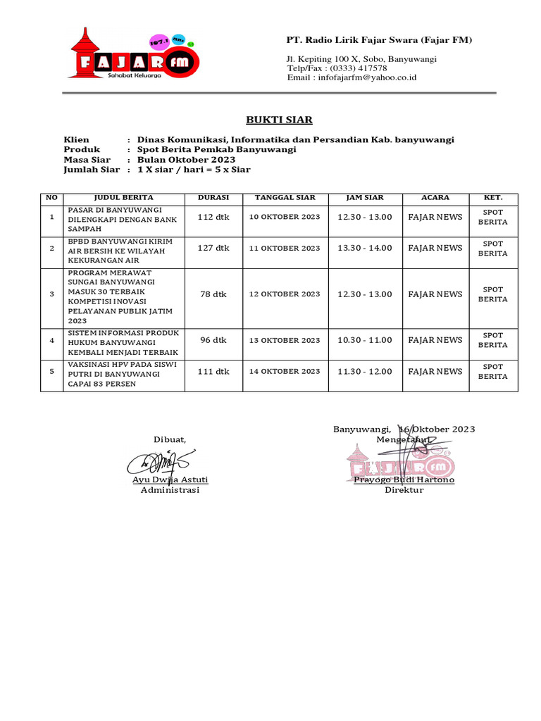 Contoh Bukti Siar Iklan | PDF