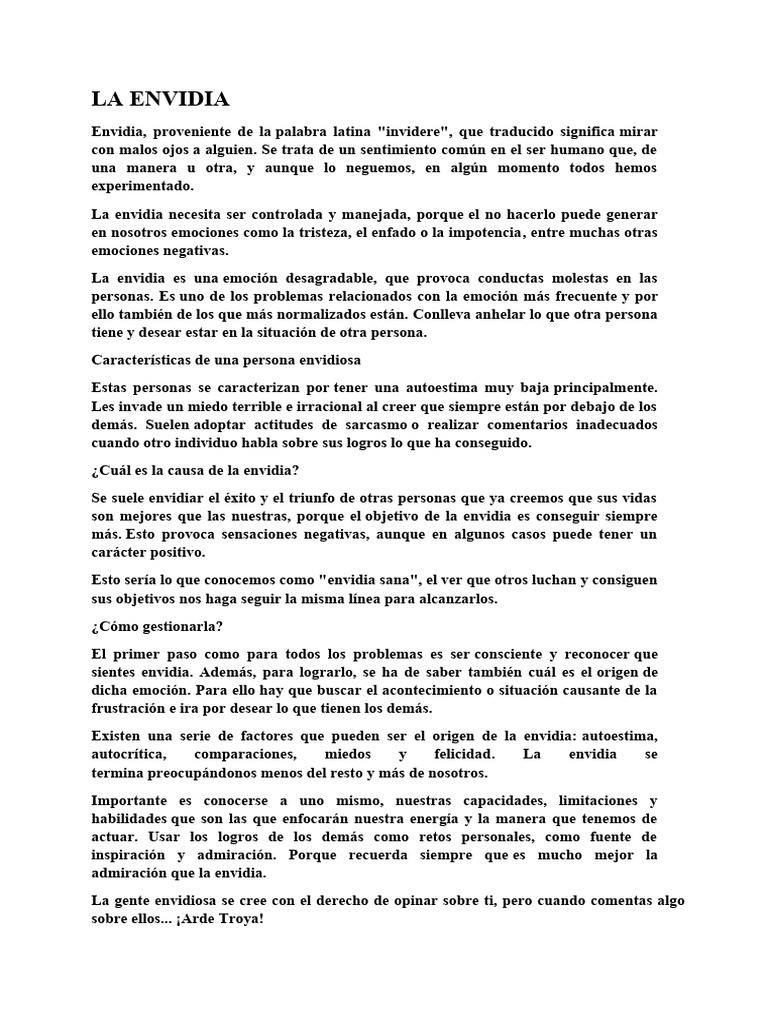 La Envidia | PDF | Envidia | Las emociones