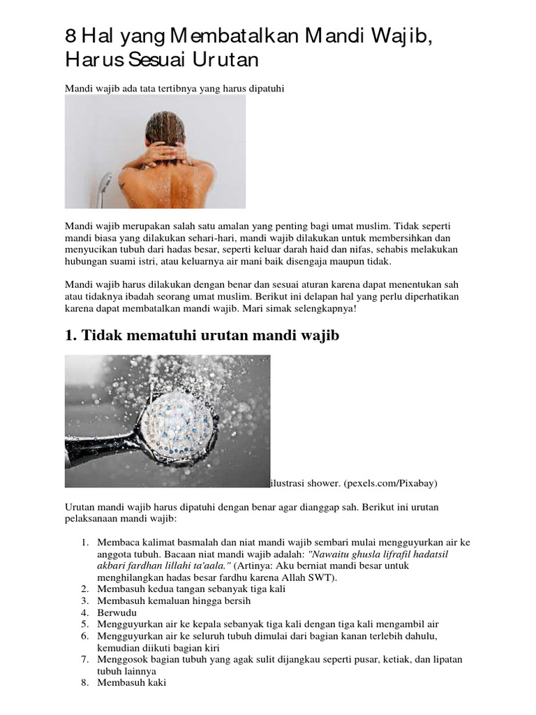8 Hal Yang Membatalkan Mandi Wajib | PDF
