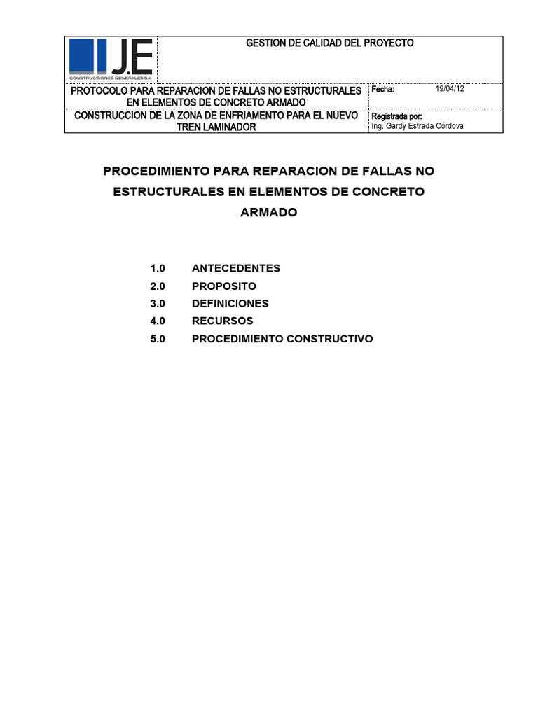 Protocolo de Reparación con Verticoat | PDF | Hormigón | Concreto reforzado