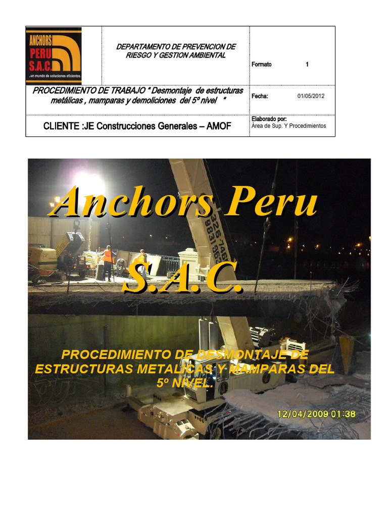 Procedimientos de Desmontaje de Estructuras Metalicas y Mamparas 5º ...