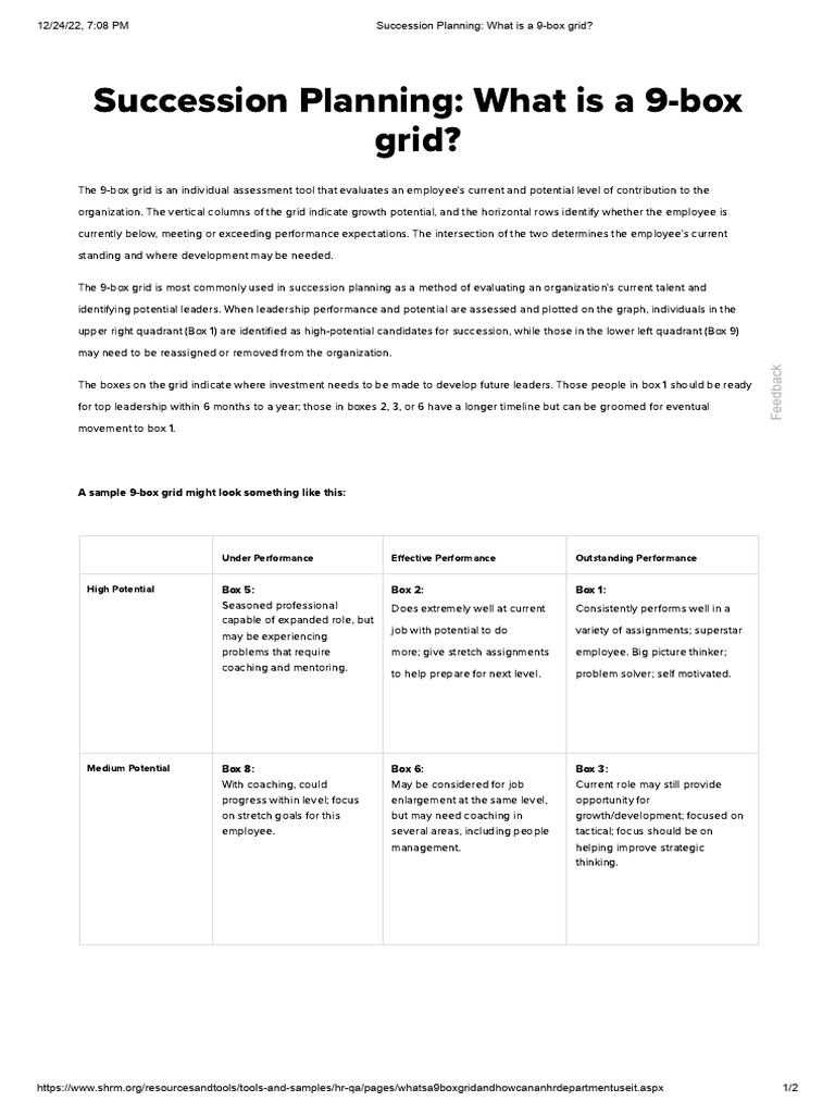 Understanding the 9-Box Grid for Succession | PDF | Career & Growth ...