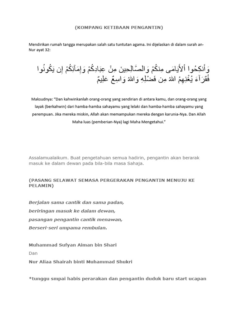 Teks MC Perkahwinan Sufialia | PDF