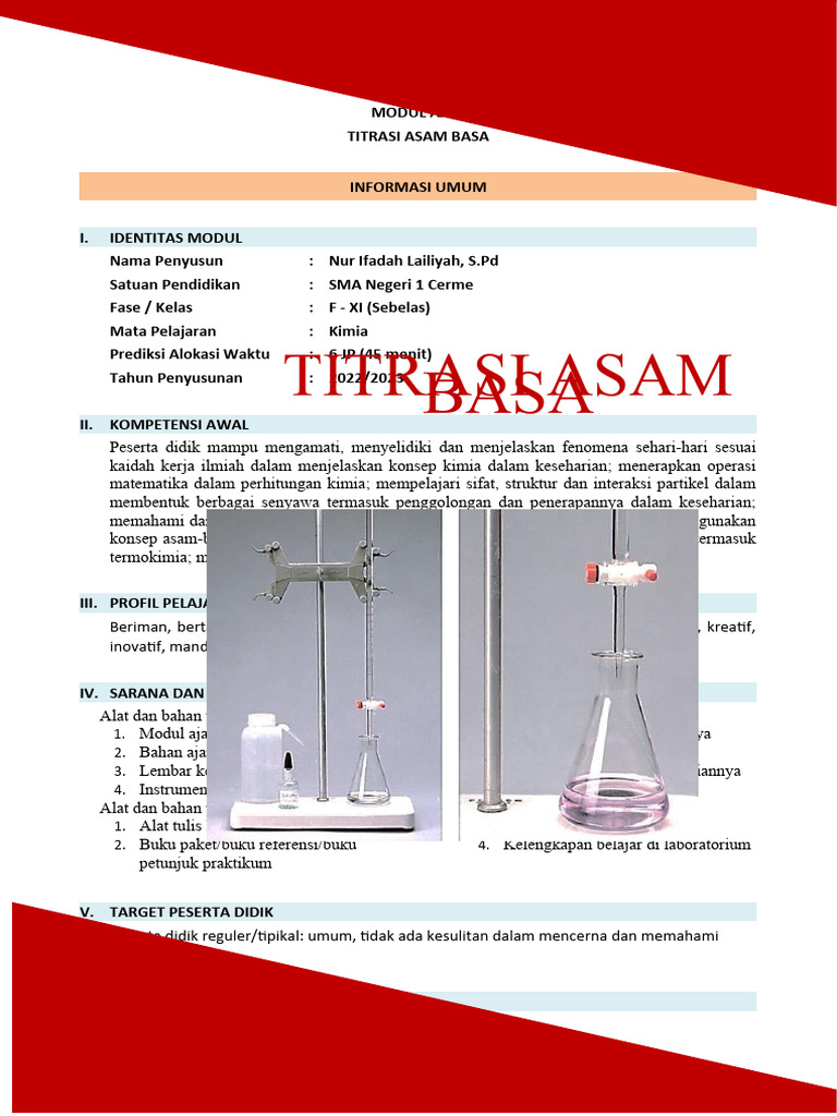 Modul Ajar - Titrasi Asam Basa | PDF