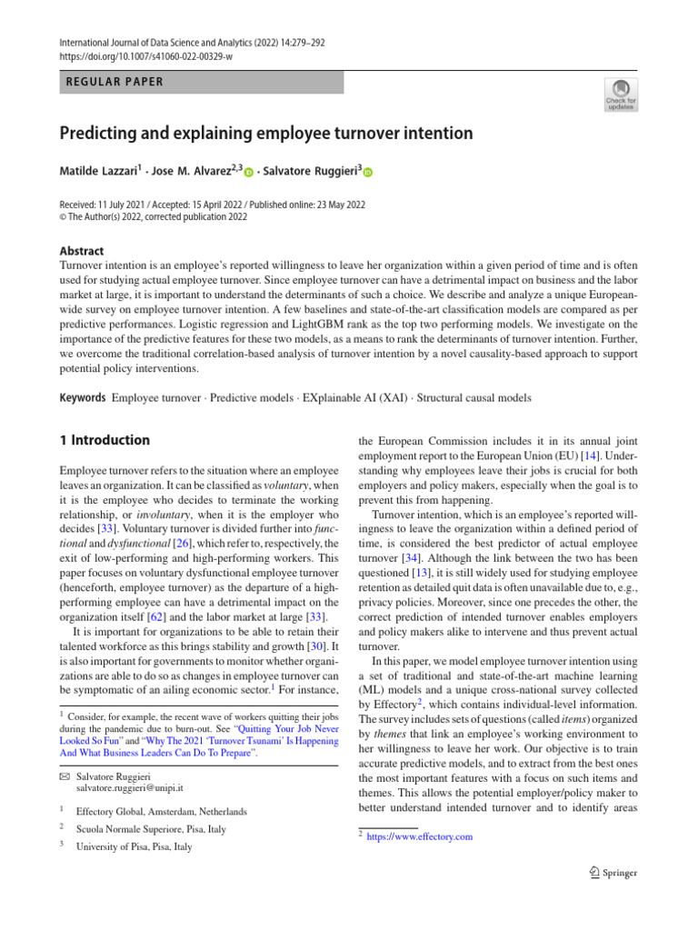 Predicting and Explaining Employee Turnover Intention | Download Free ...