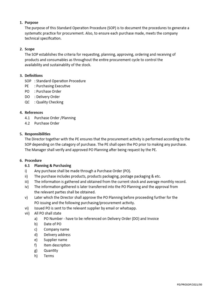 Sop - Procurement | PDF | Procurement | Service Industries